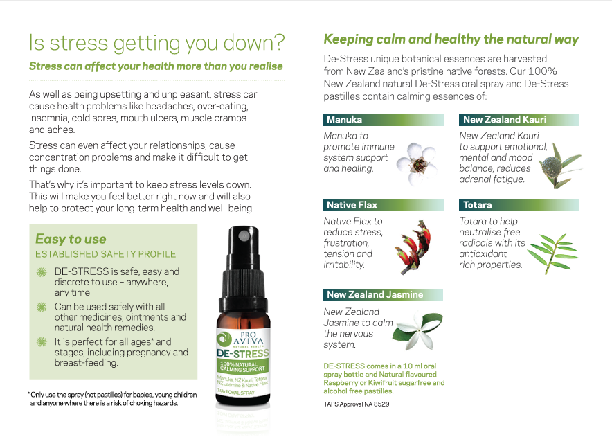 De-Stress Oral Spray 10ml - Aviva Health